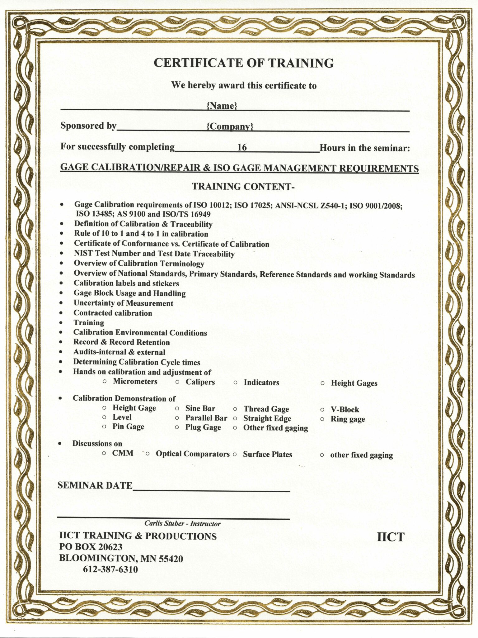 NEW CLASS! October 7-8 Portland OR "Hands-On" ISO Gage Calibration ...