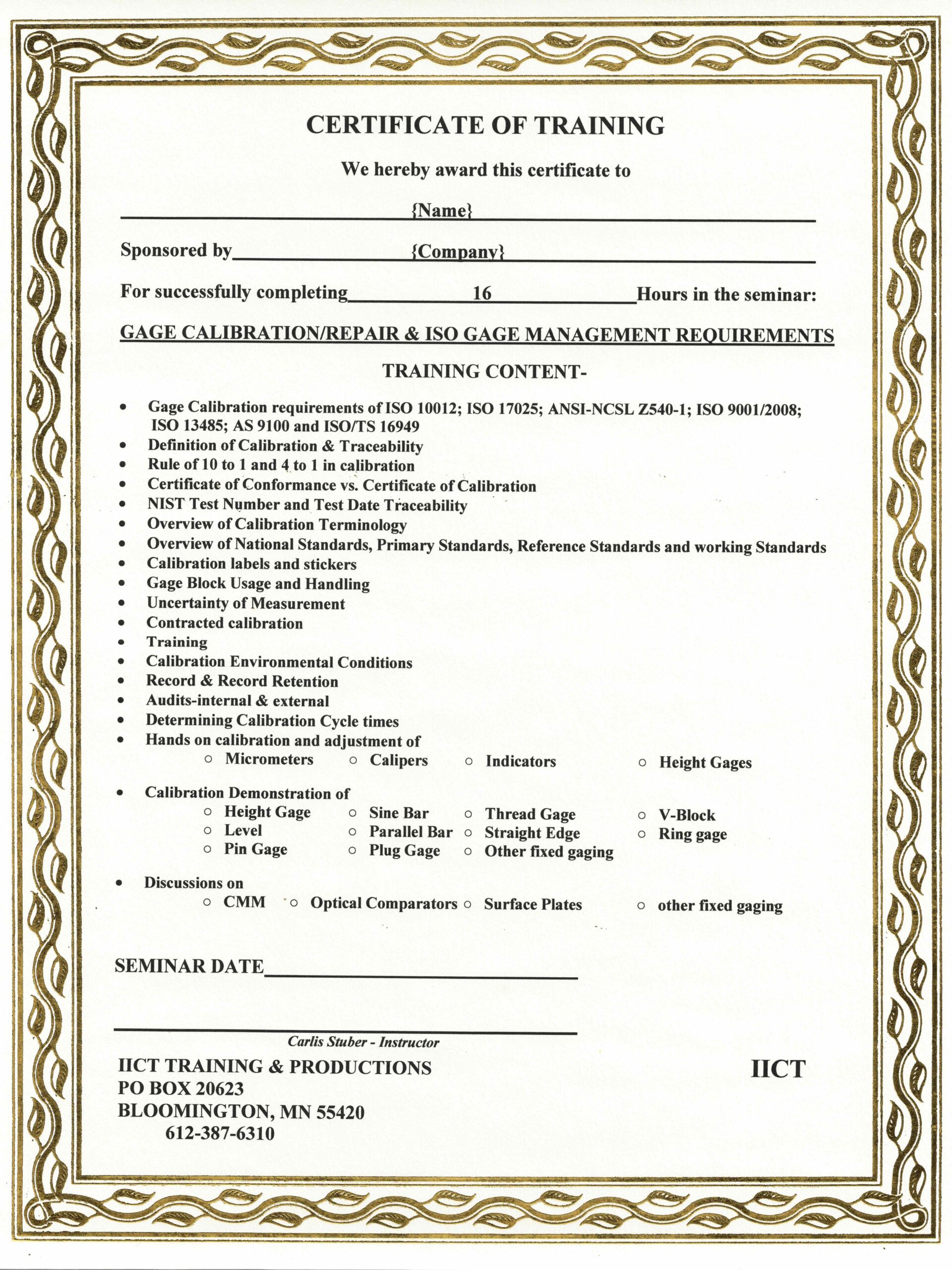 Virtual Precision Gage Calibration & Reapir Training